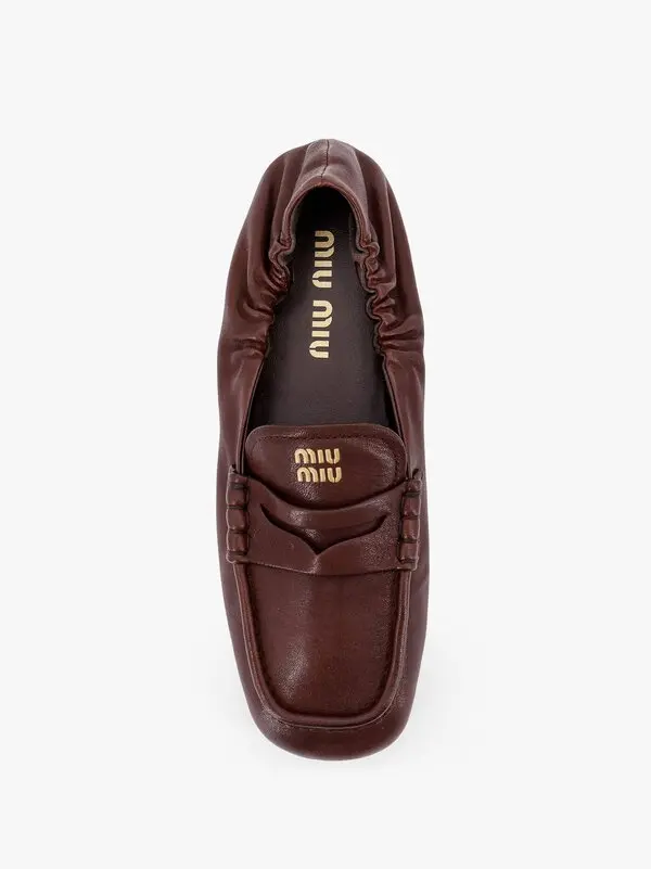 Miu Miu Ruched Leather Loafers With Logo In Brown - 30% Off  display picture 3