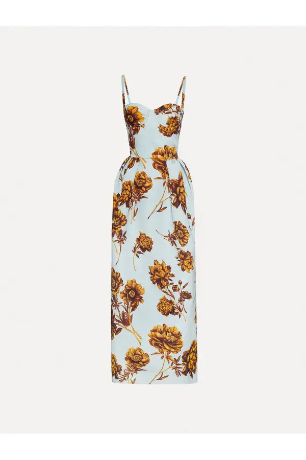 Oscar De La Renta Peony Printed Silk Faille Gown - Natural