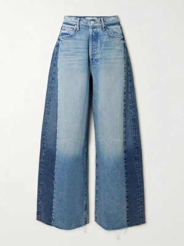 MOTHER The Pipe Dream Button Sneak Fray Distressed High-rise Wide-leg Jeans