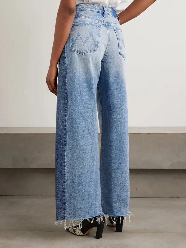 MOTHER The Pipe Dream Button Sneak Fray Distressed High-rise Wide-leg Jeans