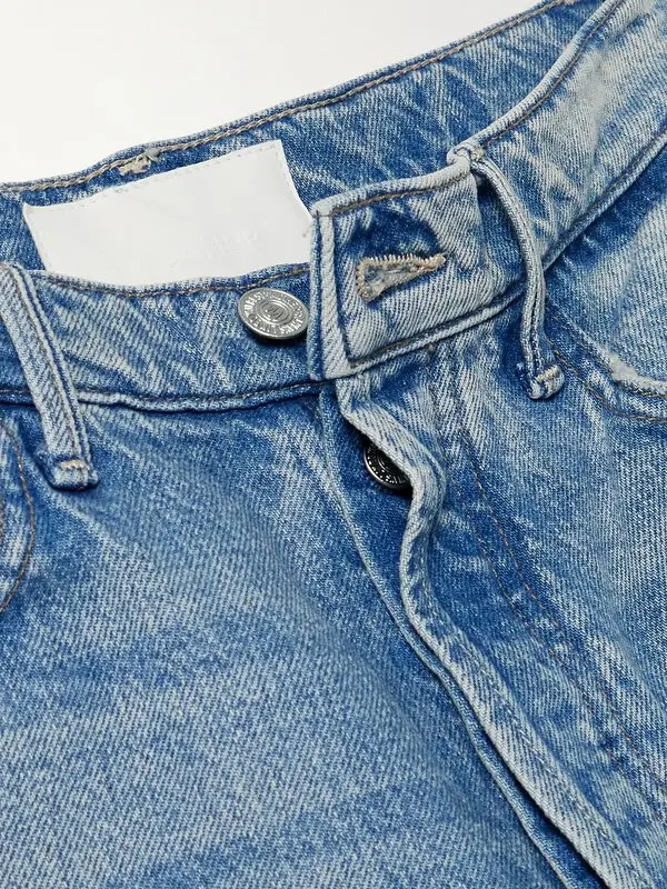 MOTHER The Pipe Dream Button Sneak Fray Distressed High-rise Wide-leg Jeans