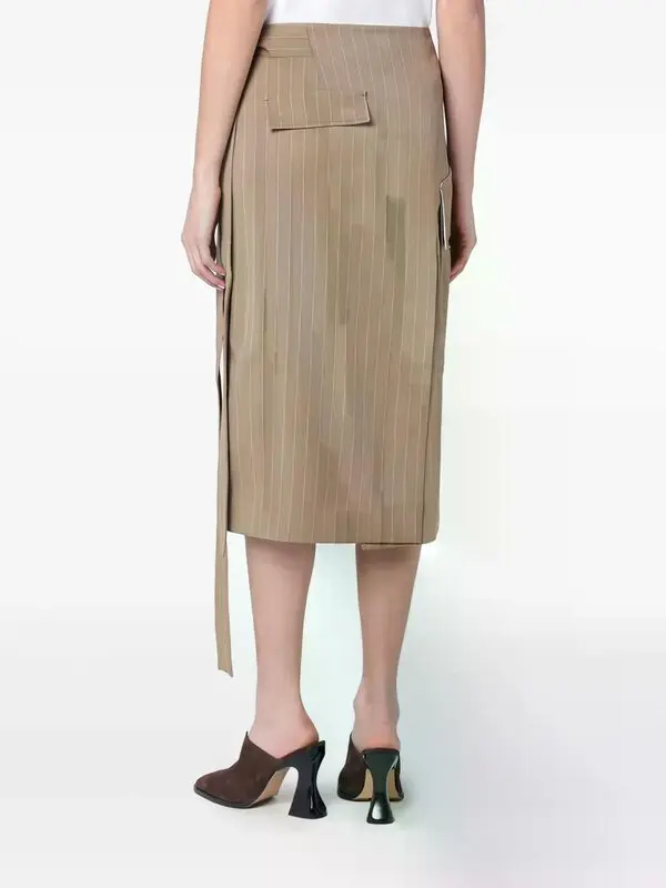 Victoria Beckham Pinstripe Wrap Midi Skirt