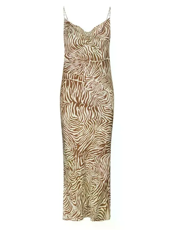 SAMSOE SAMSOE Zebra-print Cowl-neck Slip Dress