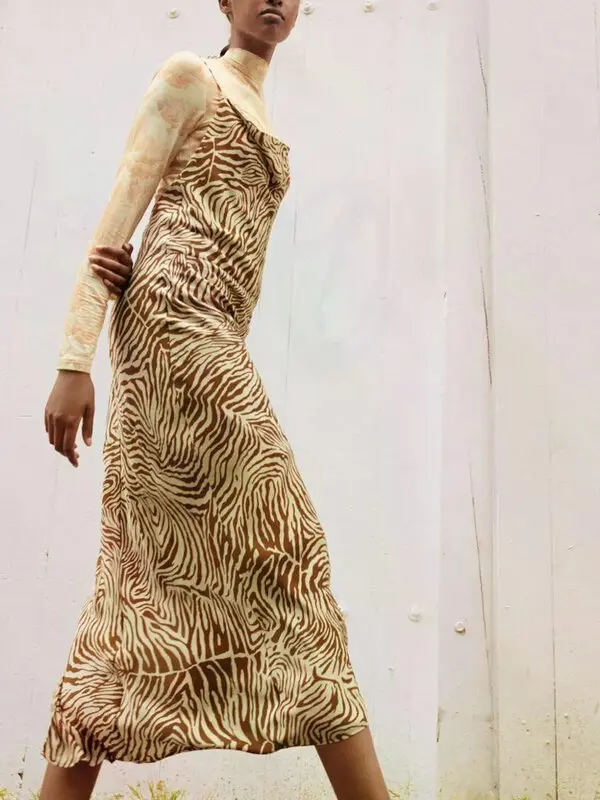 SAMSOE SAMSOE Zebra-print Cowl-neck Slip Dress