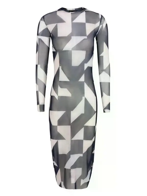 LENNY NIEMEYER Geometric-print Mesh Midi Dress - White