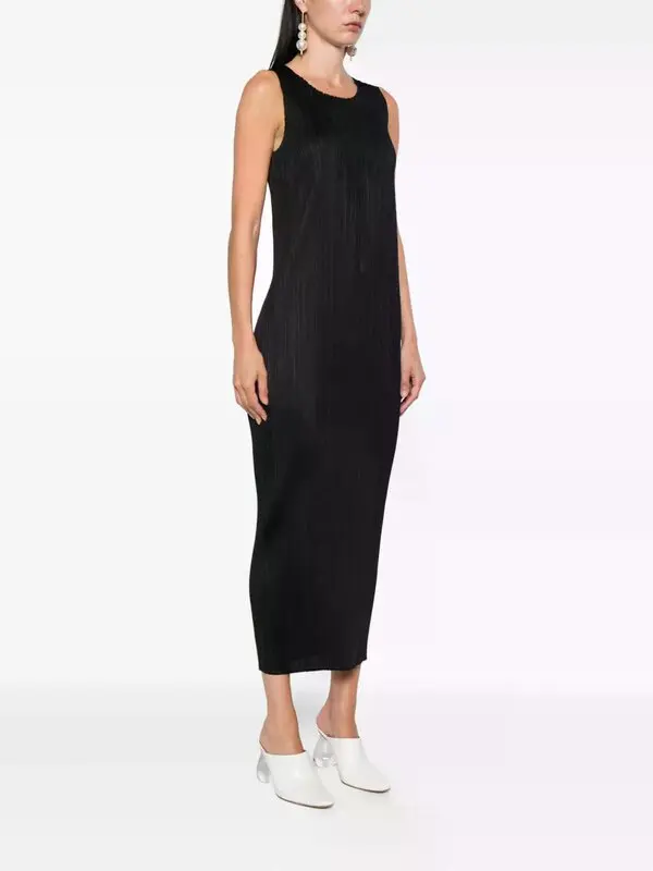 Issey Miyake Pleated Sleeveless Midi Dress - Black