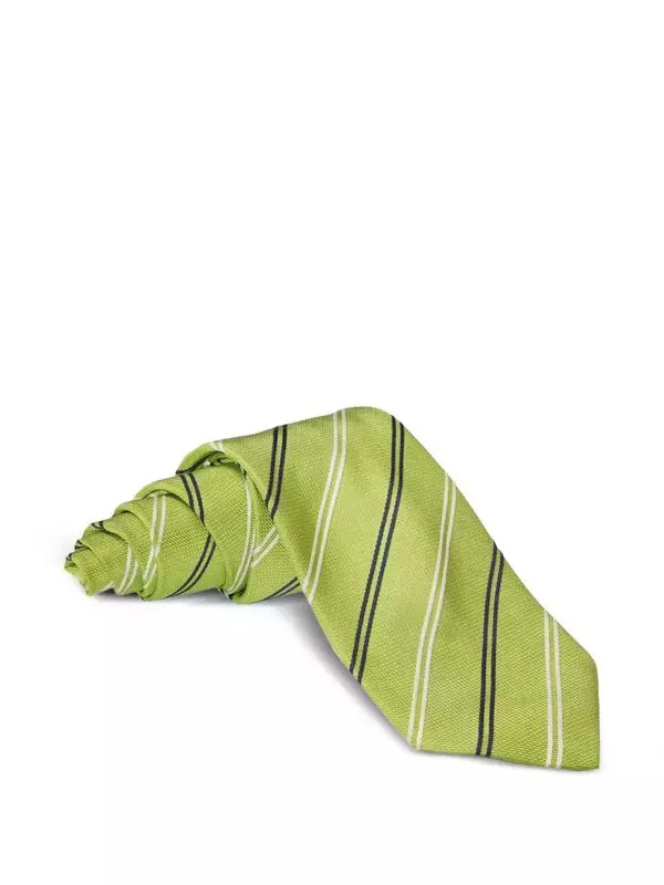 Guy Laroche Striped Silk Neck Tie - Green