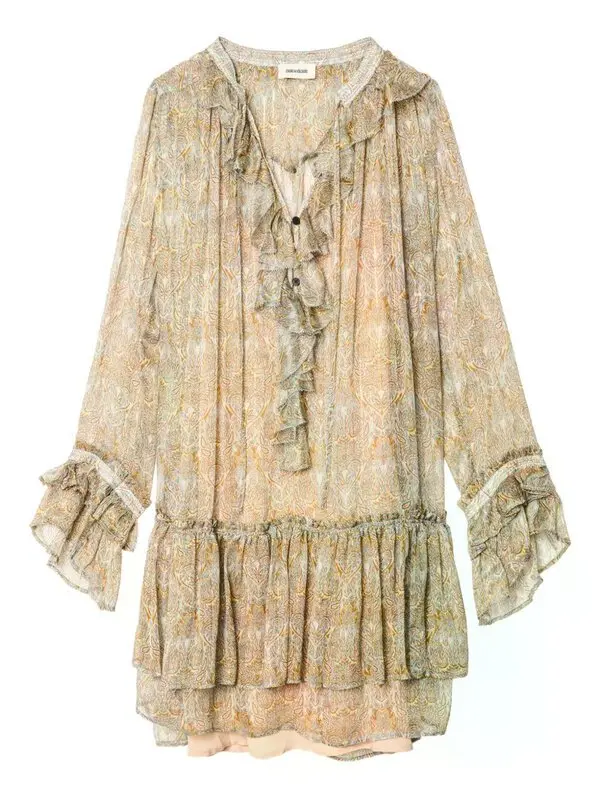 Zadig&Voltaire Ralice Paisley Ruffled Mini Dress - Neutrals