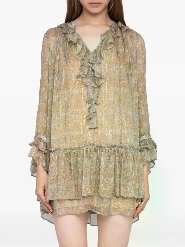Zadig&Voltaire Ralice Paisley Ruffled Mini Dress - Neutrals