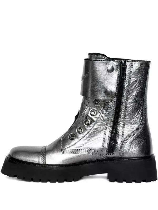 Zadig&Voltaire Joe Fast Metallic-effect Leather Combat Boots - Grey