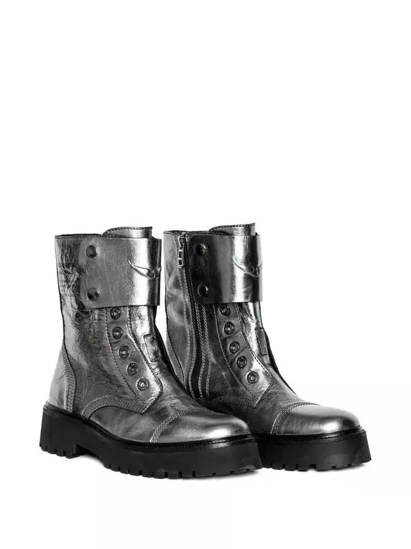 Zadig&Voltaire Joe Fast Metallic-effect Leather Combat Boots - Grey