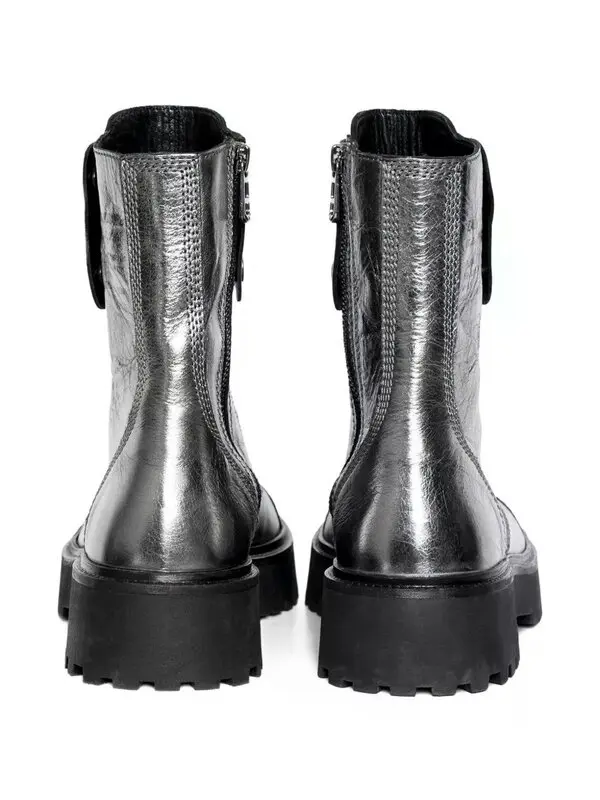 Zadig&Voltaire Joe Fast Metallic-effect Leather Combat Boots - Grey