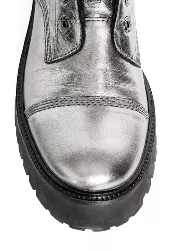 Zadig&Voltaire Joe Fast Metallic-effect Leather Combat Boots - Grey