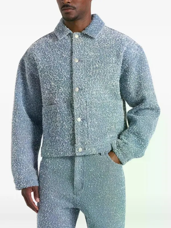 Manière De Voir Maniere De Voir Bouclé Denim Jacket With Back Pleat - Blue