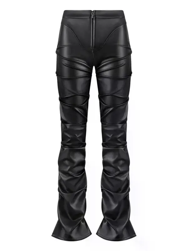 Manière De Voir Caroline Tacked Leather Flared Trousers - Black