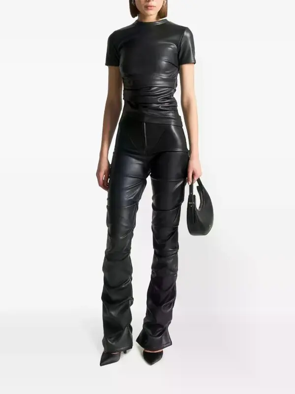 Manière De Voir Caroline Tacked Leather Flared Trousers - Black