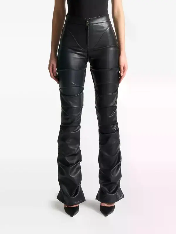 Manière De Voir Caroline Tacked Leather Flared Trousers - Black