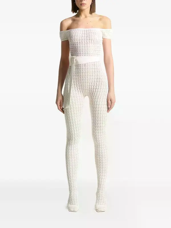 Manière De Voir Martine Pointelle-knit Bardot Jumpsuit - White