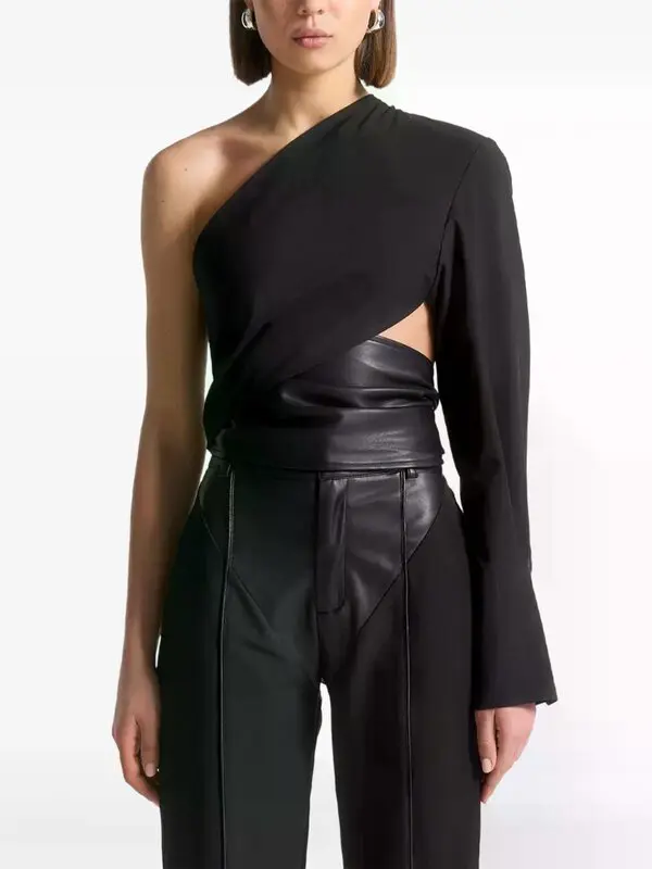 Manière De Voir Coralie One-sleeve Wrap Top In Vegan Leather