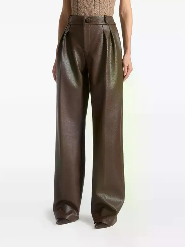 Manière De Voir Pebbled Leather Pleated Trousers - Brown