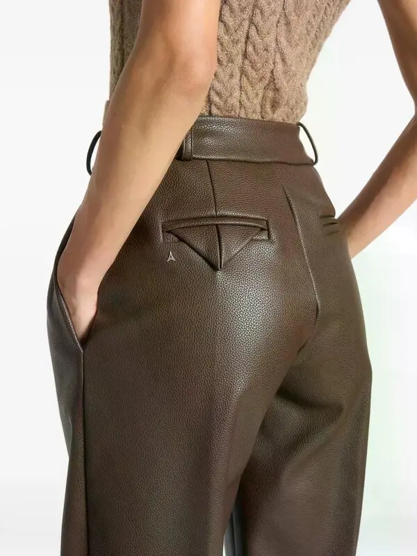 Manière De Voir Pebbled Leather Pleated Trousers - Brown