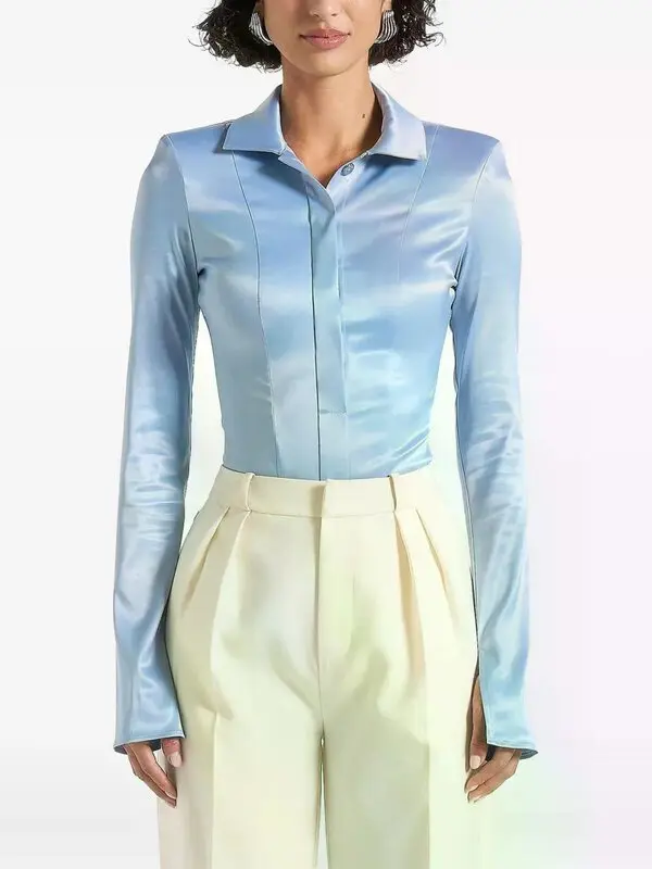 Manière De Voir Manier De Voir Wide Shoulder Satin Shirt Bodysuit - Blue