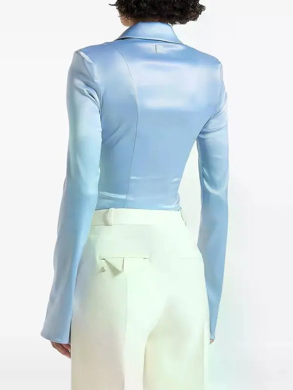 Manière De Voir Manier De Voir Wide Shoulder Satin Shirt Bodysuit - Blue