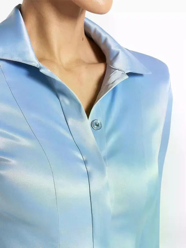 Manière De Voir Manier De Voir Wide Shoulder Satin Shirt Bodysuit - Blue