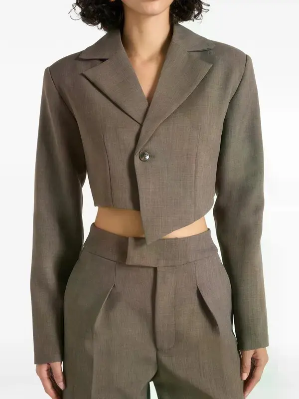 Manière De Voir Asymmetric Tailored Cropped Blazer - Brown