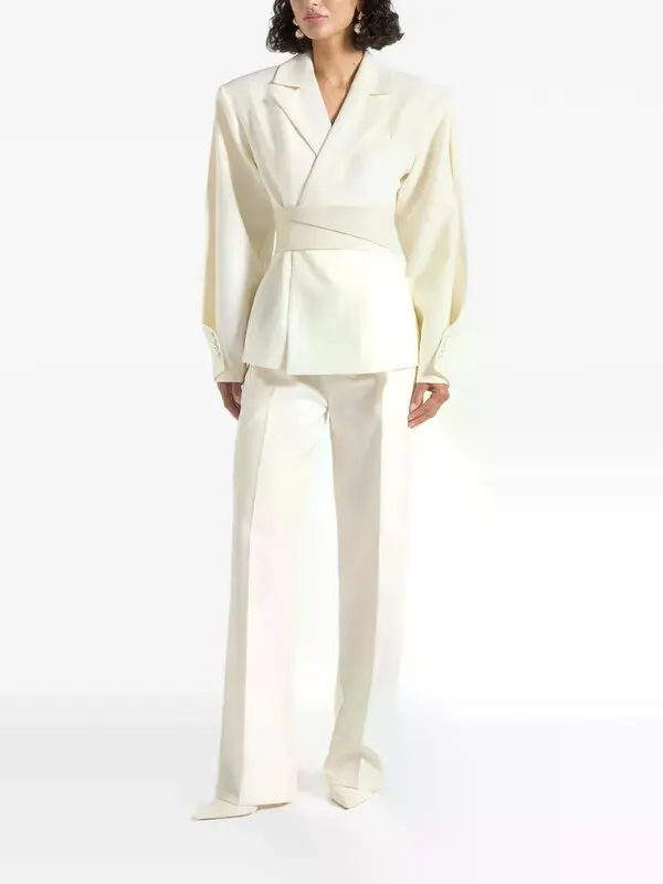 Manière De Voir Off-white Twist-sleeve Tailored Blazer With Belt - Neutrals