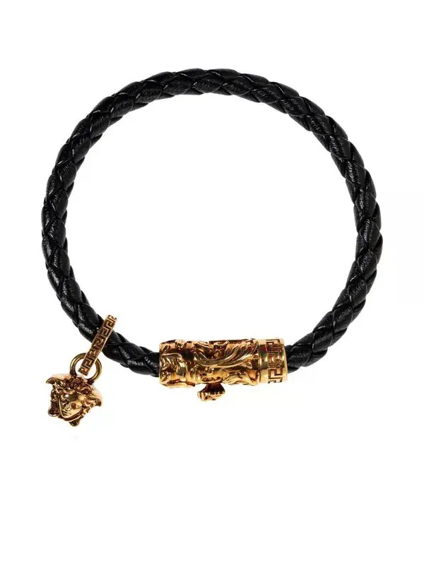 Versace Medusa Braided Leather Bracelet - Black