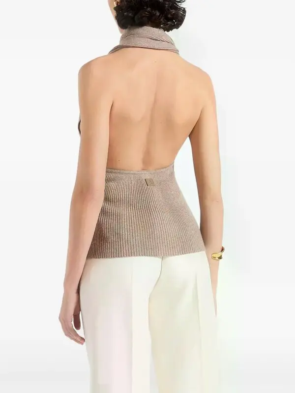 Manière De Voir Knitted Draped Halterneck Top With Metal Adjuster - Brown