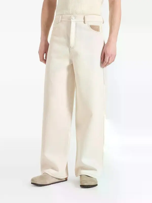 Manière De Voir Wide Leg Twill Jeans - Neutrals