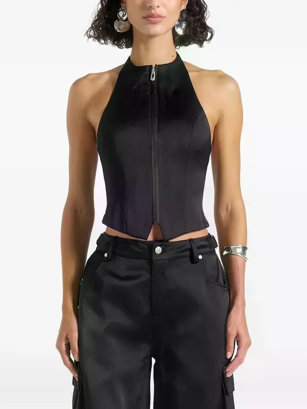 Manière De Voir Satin Halterneck Backless Top - Black