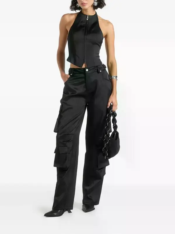 Manière De Voir Satin Halterneck Backless Top - Black