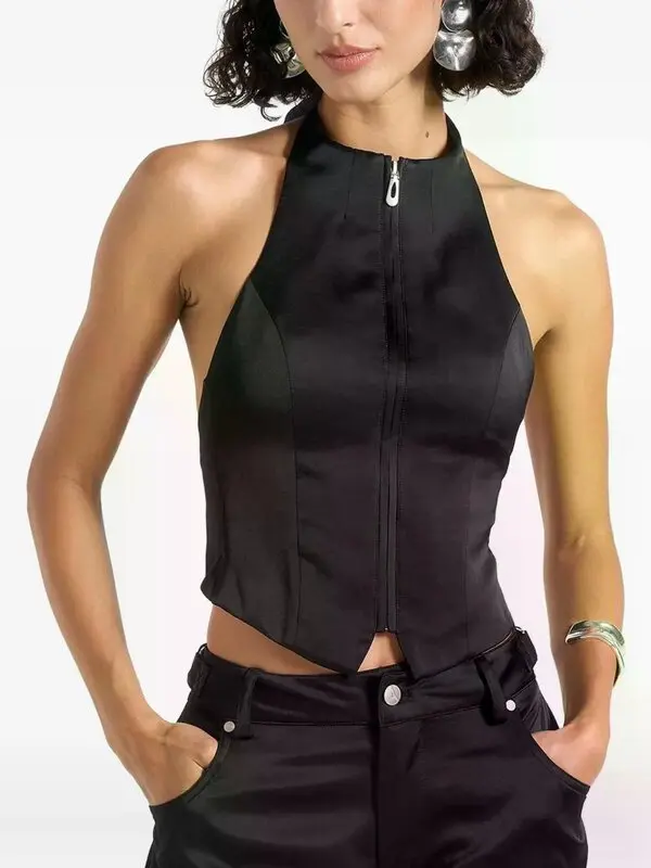 Manière De Voir Satin Halterneck Backless Top - Black