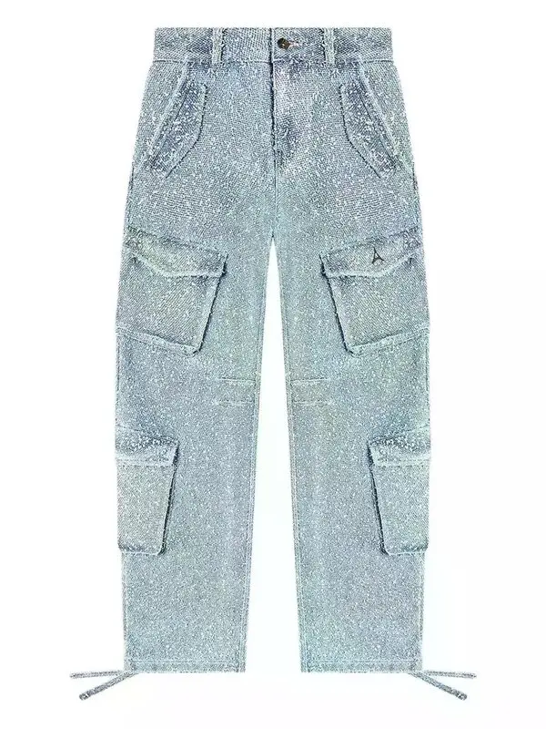 Manière De Voir High-waisted Bouclé Denim Cargo Trousers - Blue