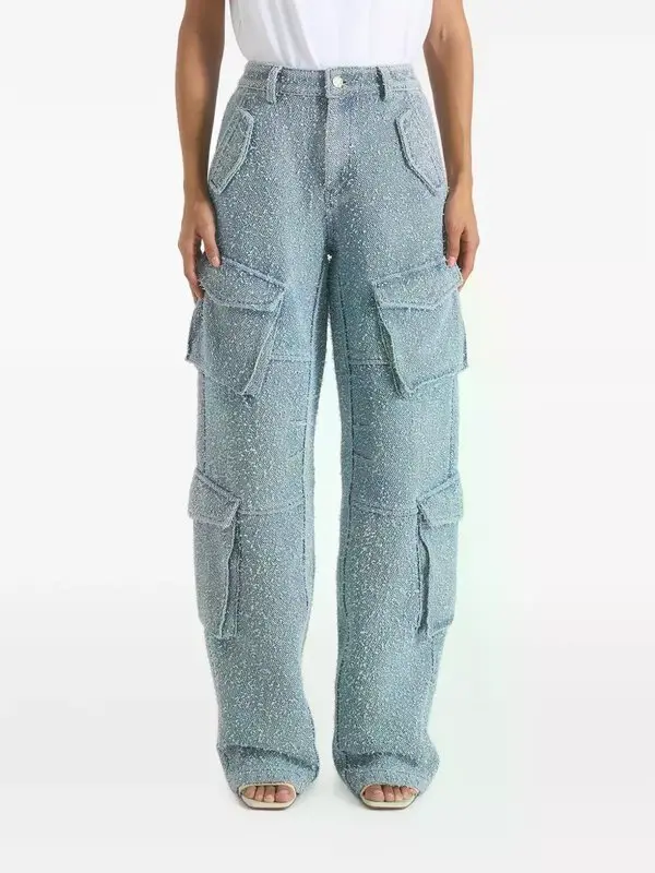 Manière De Voir Anne High Waisted Boucle Denim Cargo Pants - Blue