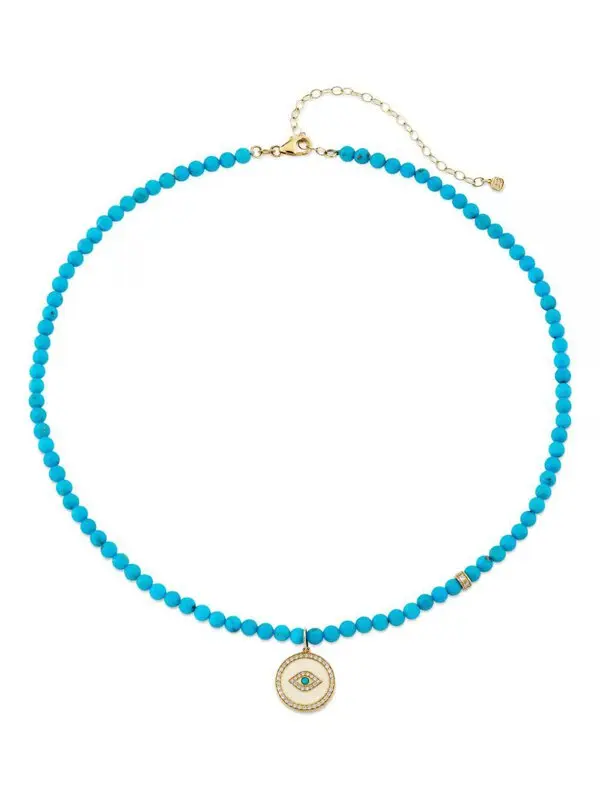 SYDNEY EVAN 14k Yellow Evil Eye Diamond And Turquoise Necklace - Gold