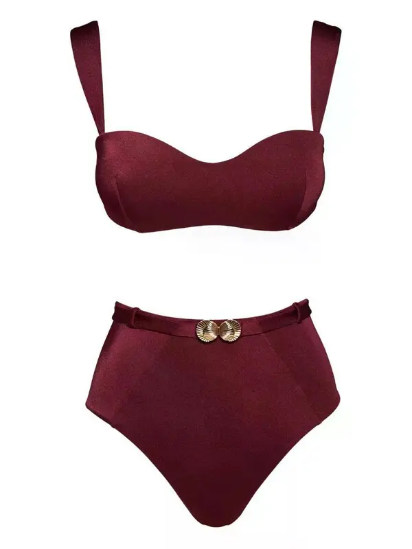 NOIRE SWIMWEAR Belted High-waisted Swimsuit - Red