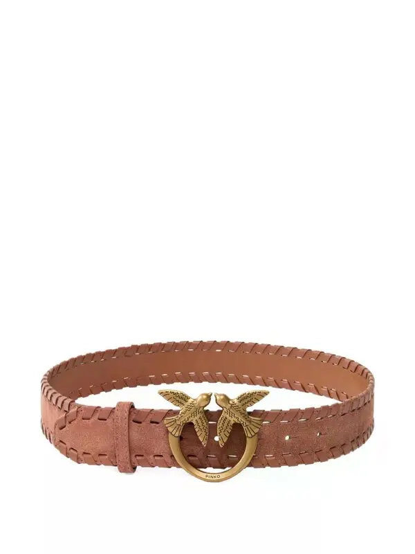Pinko Braided Suede Leather Belt With Love Birds Buckle - Neutrals