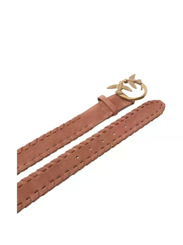 Pinko Braided Suede Leather Belt With Love Birds Buckle - Neutrals