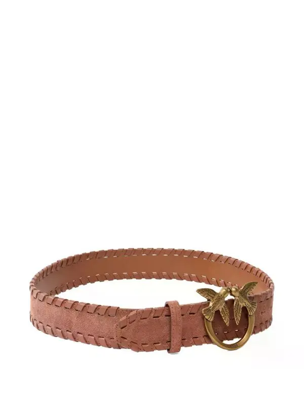 Pinko Braided Suede Leather Belt With Love Birds Buckle - Neutrals