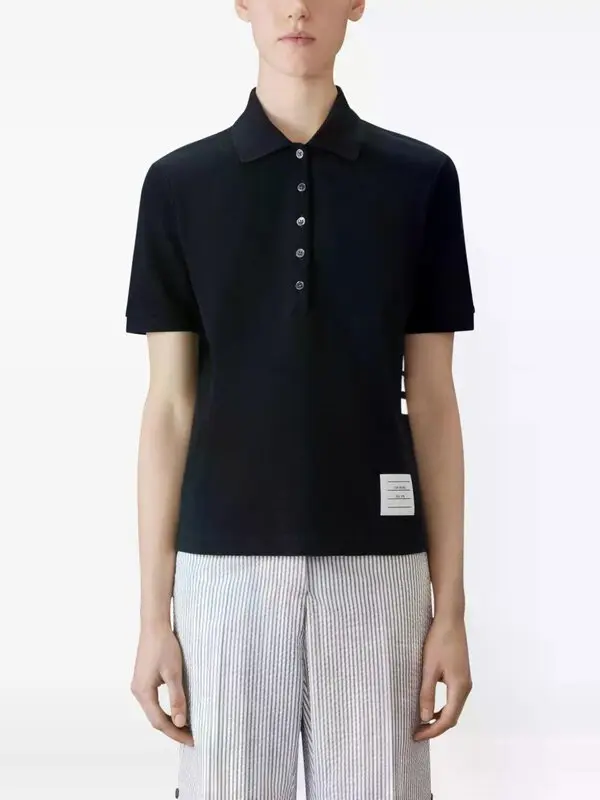 Thom Browne Four-bar Striped Polo Top - Black