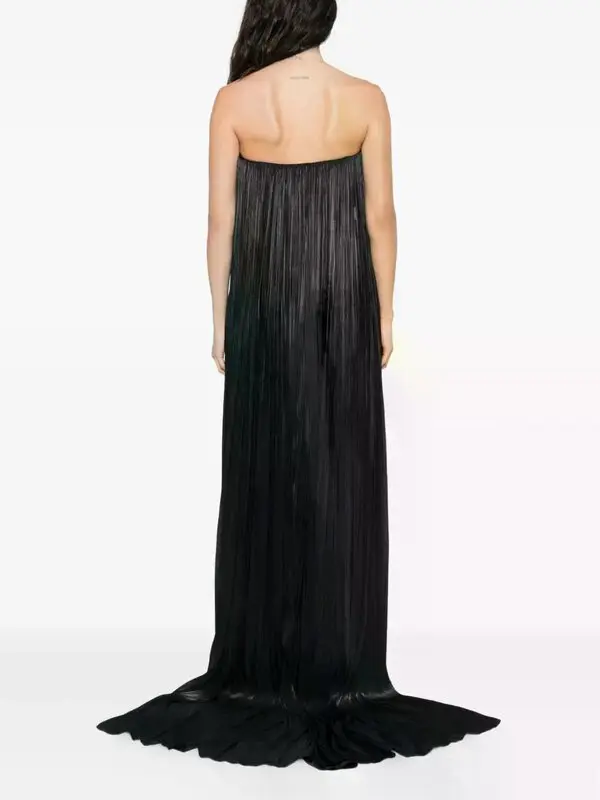 NISSA Pleated Maxi Dress With Rose Embellishment - Black