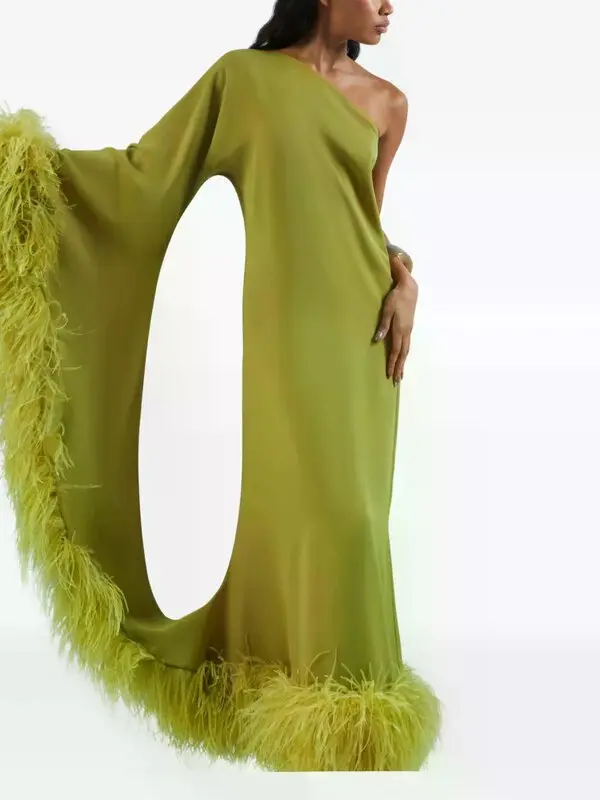TALLER MARMO Baler Feather-trimmed One-shoulder Maxi Dress