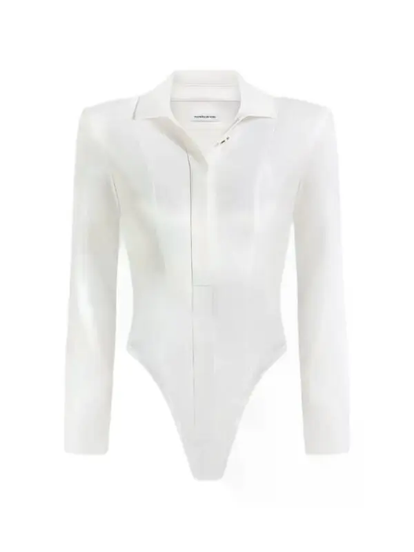 Manière De Voir Louise Wide Shoulder Satin Shirt Bodysuit - Neutrals