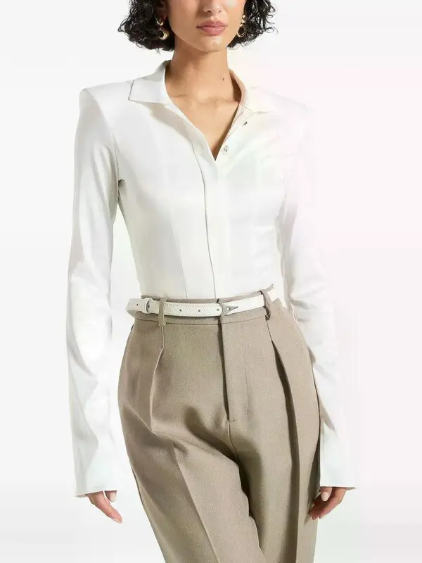 Manière De Voir Louise Wide Shoulder Satin Shirt Bodysuit - Neutrals