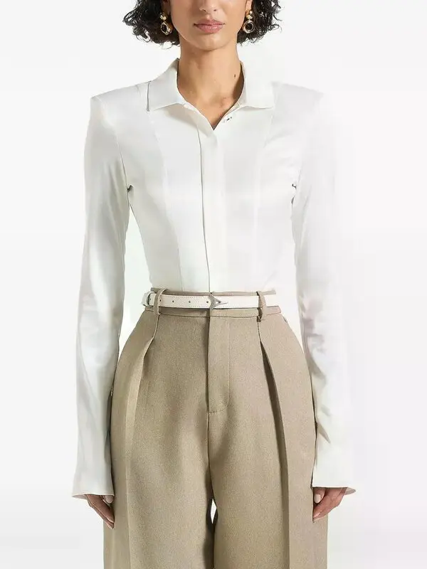 Manière De Voir Louise Wide Shoulder Satin Shirt Bodysuit - Neutrals