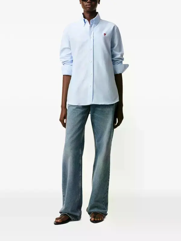 Ami Logo-embroidered Cotton Shirt - Blue
